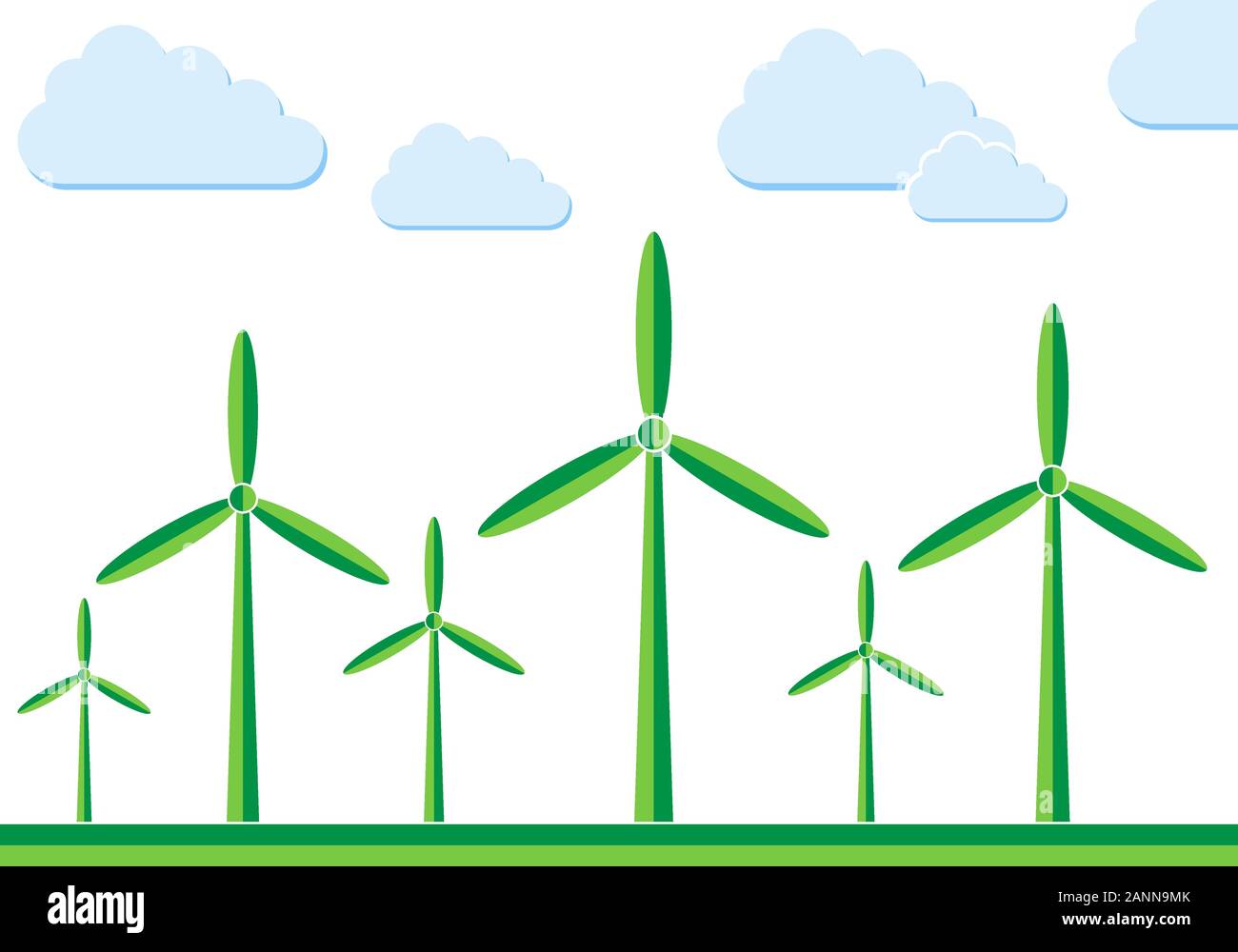 Wind turbines in the field - vector illustration. Green wind turbine ...