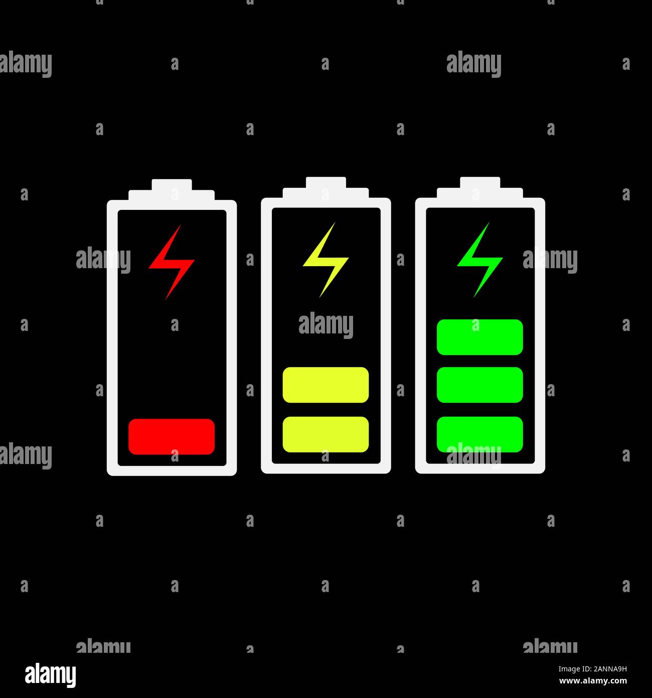 Battery charging icons - vector illustration. The battery icons with a ...