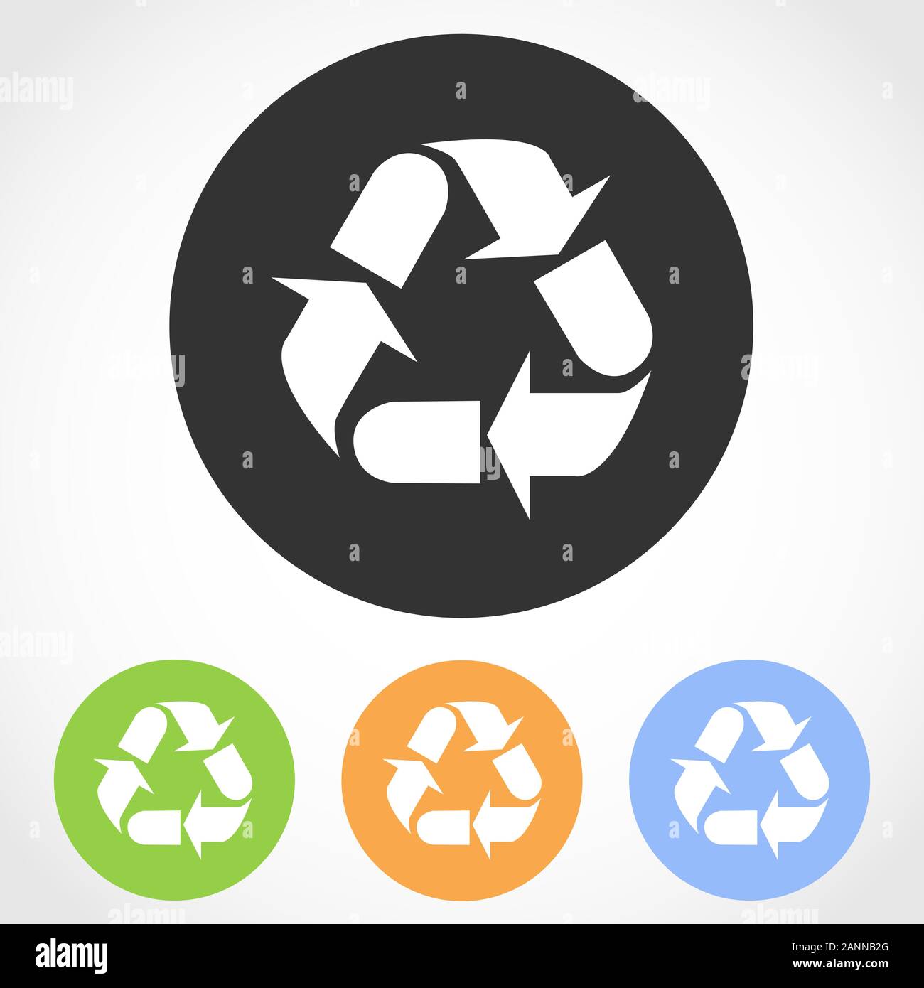 Recycling icon on the round button. Vector illustration. Set of flat ...