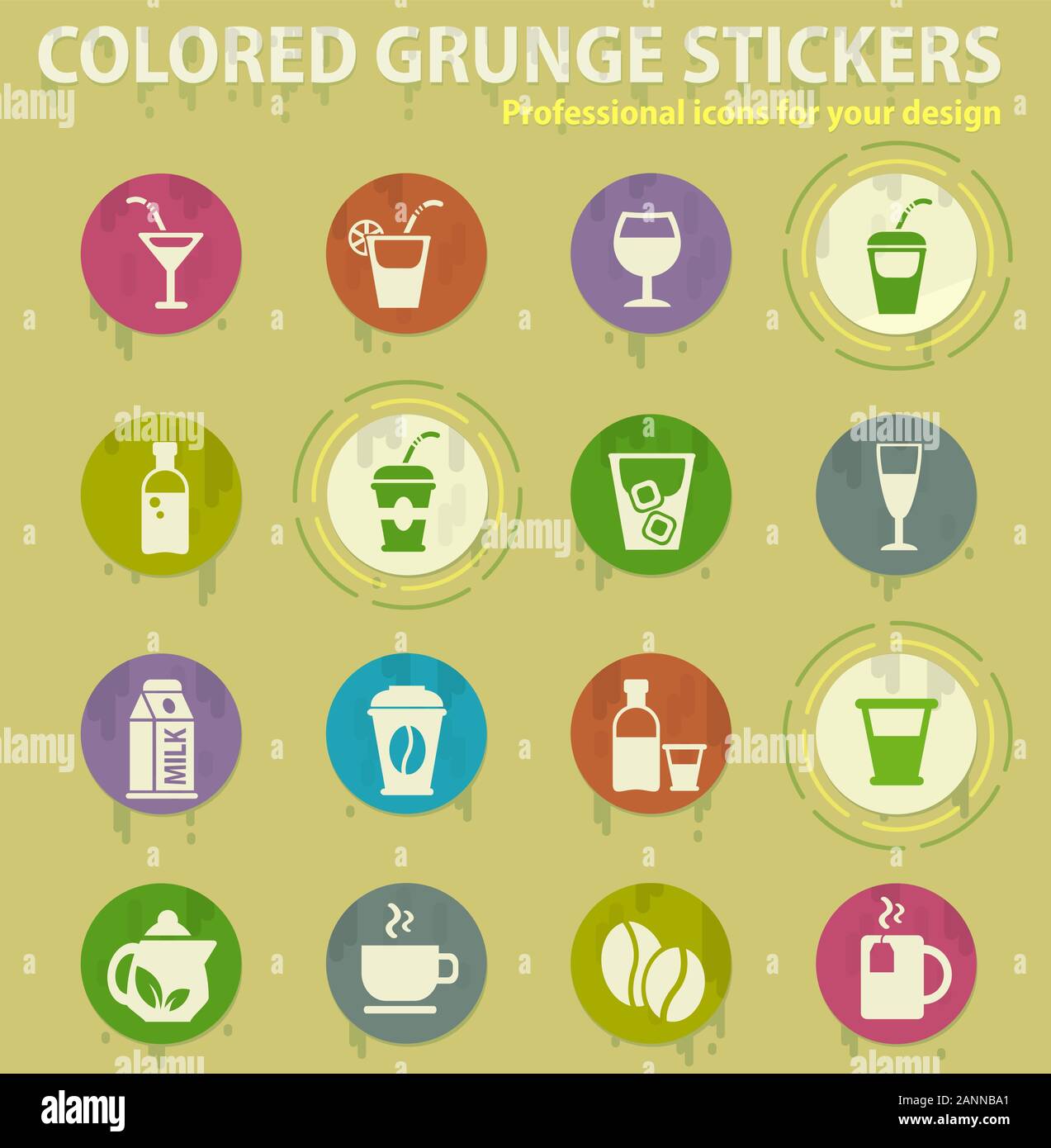 drinks colored grunge icons Stock Vector Image & Art - Alamy