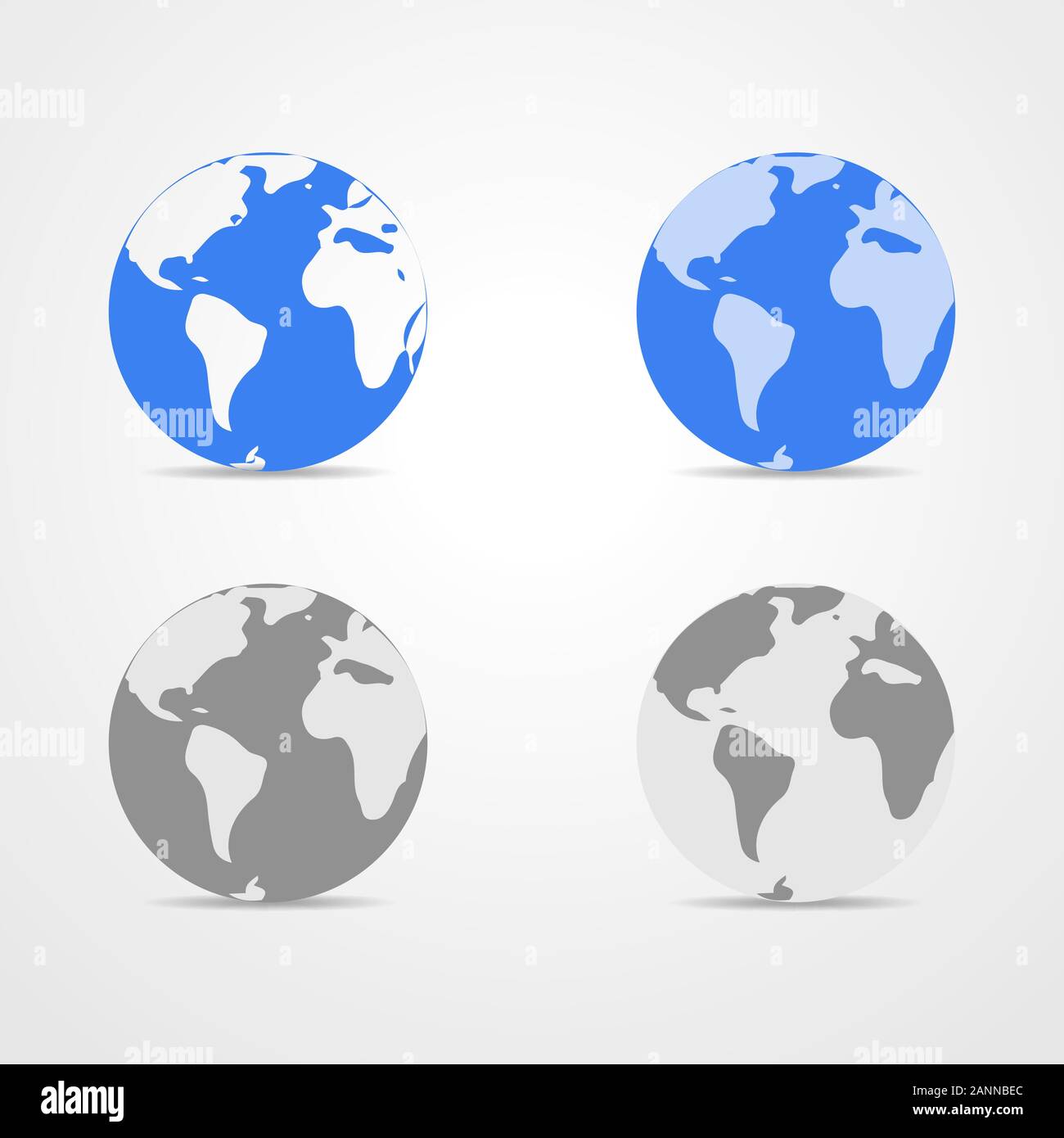 Set of blue and monochrome Earth globes isolated on white background ...