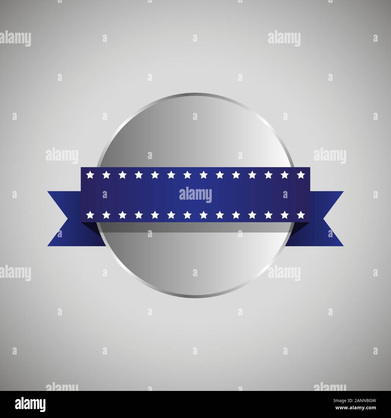 Gray 3d round banner. Gray circle banner and blue ribbon for text ...