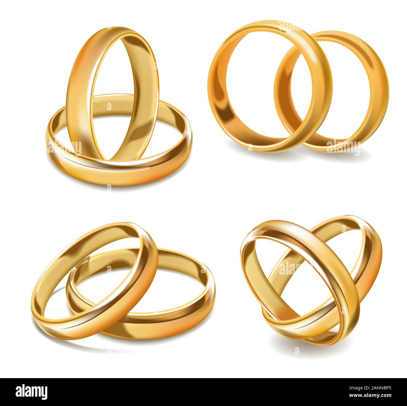 Yellow gold wedding rings and two bands realistic vector collection ...