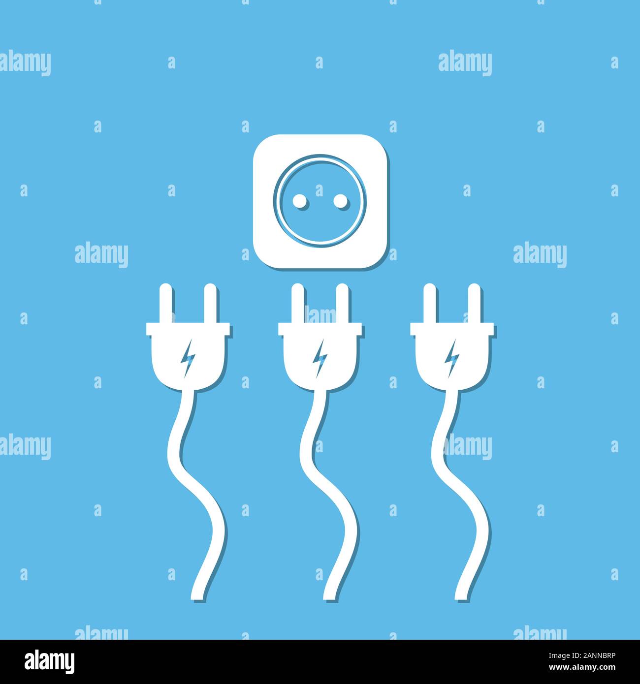 One socket and three wire forks - vector illustration. White icon of ...