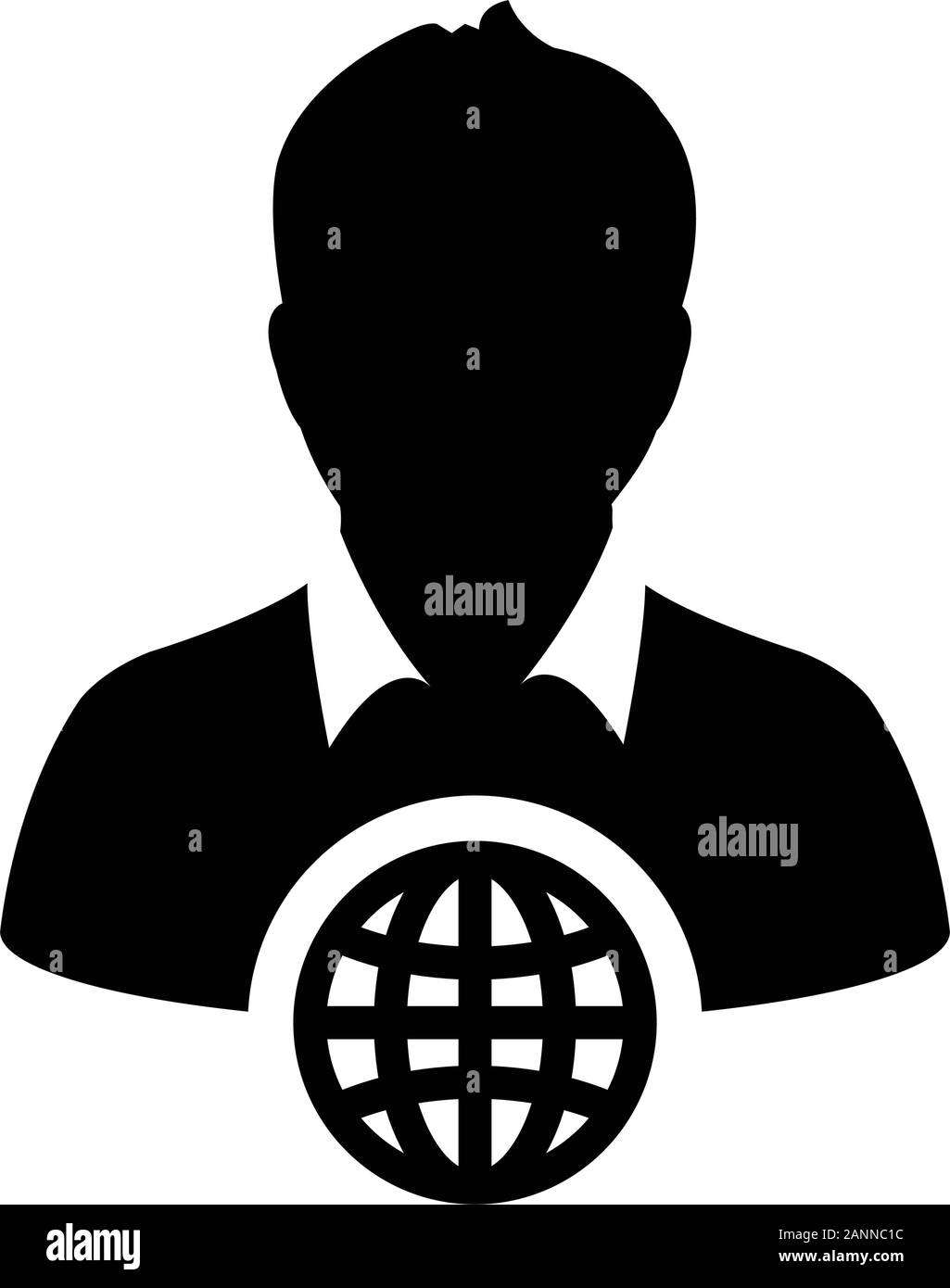 Technology icon vector globe with male person profile avatar symbol for ...