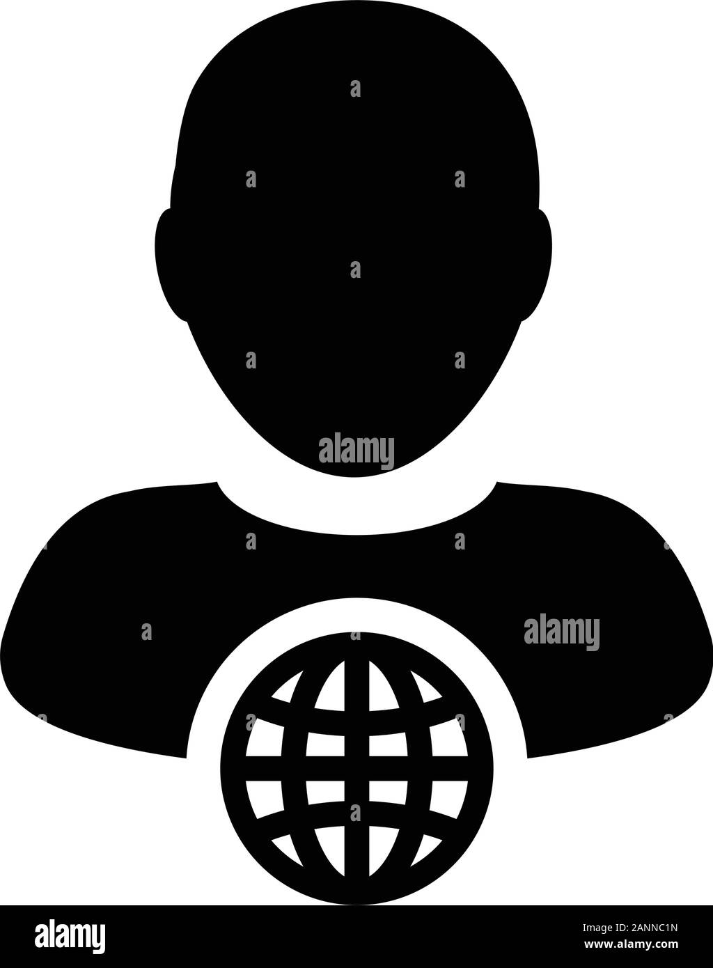 Earth icon vector globe with male person profile avatar symbol for a ...