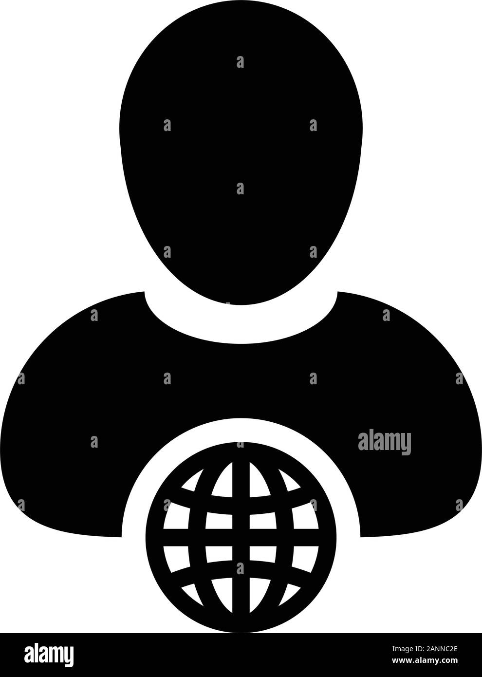 Geography icon vector globe with male person profile avatar symbol for ...