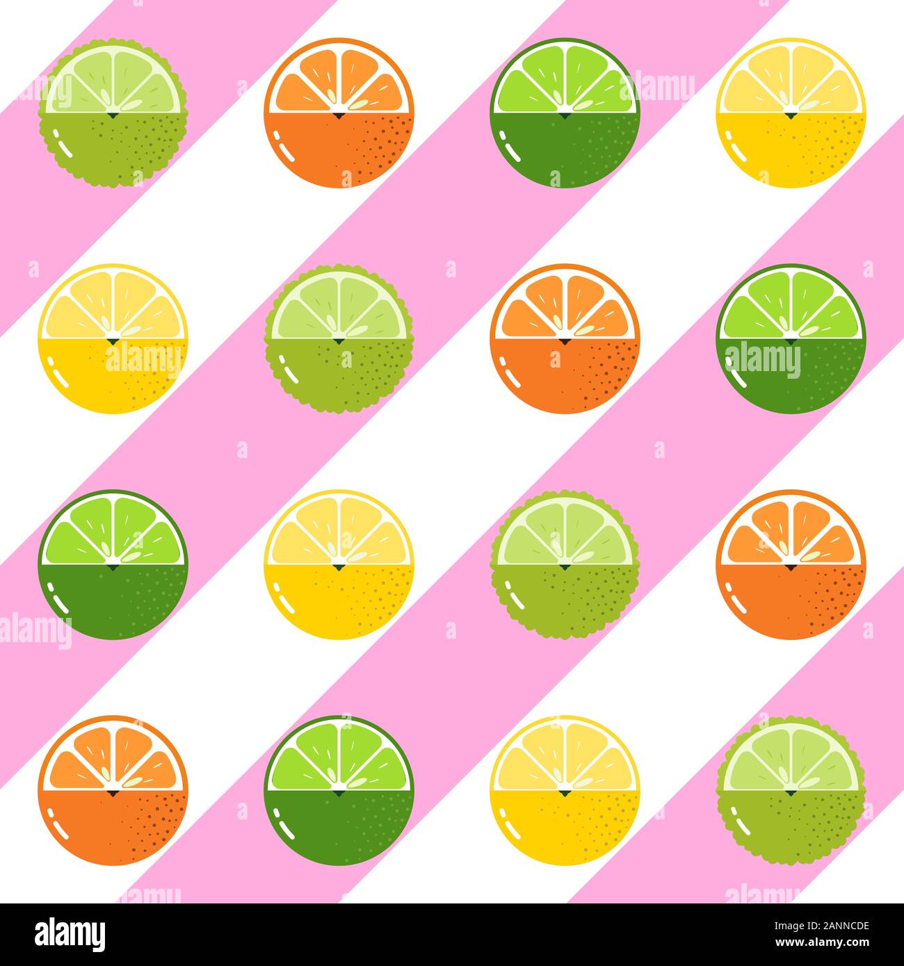 Fruits Citrus equally seamless vector pattern on pink and white ...