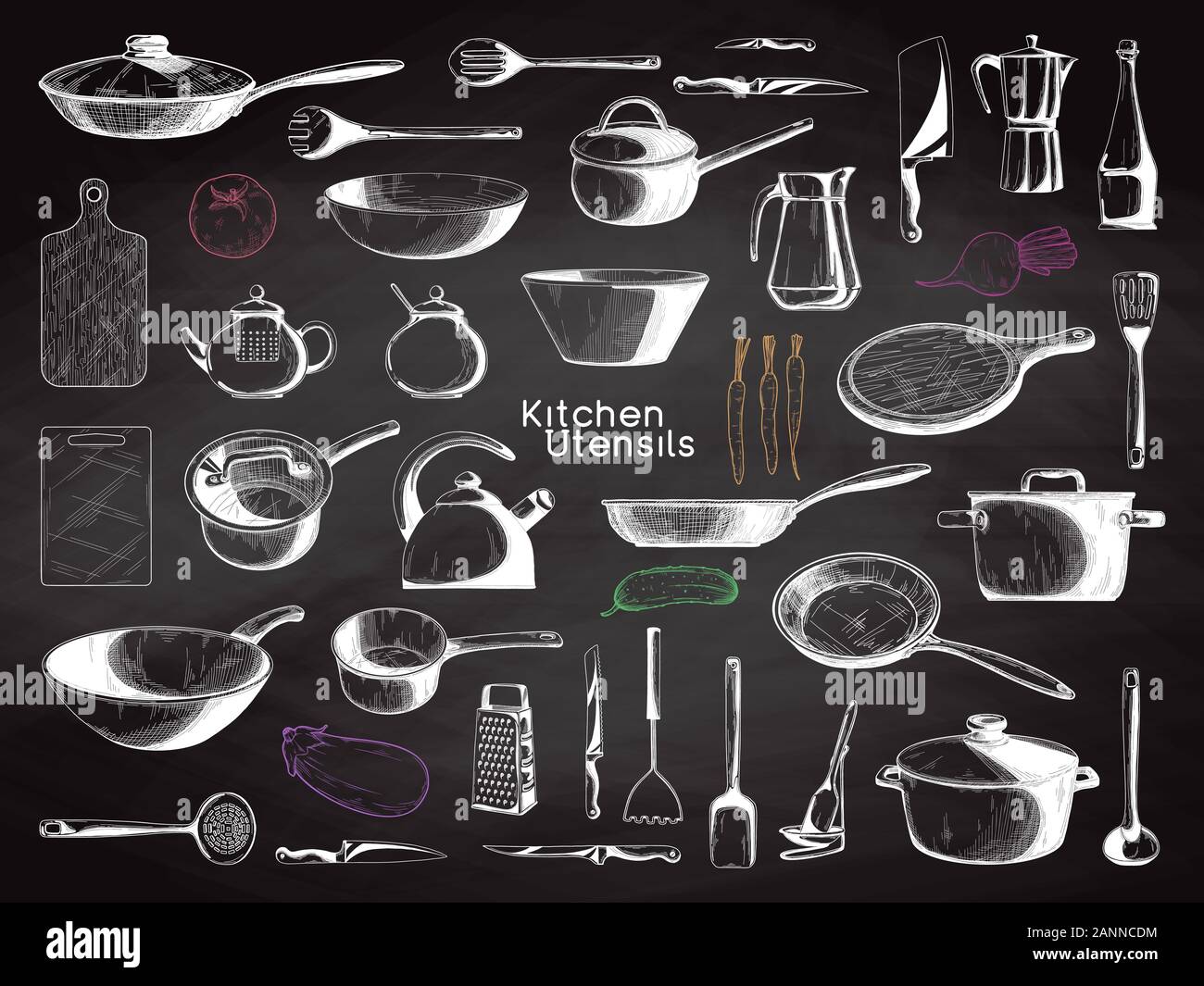 Sketch of tableware. Big set of dishes. Vector Stock Vector Image & Art ...
