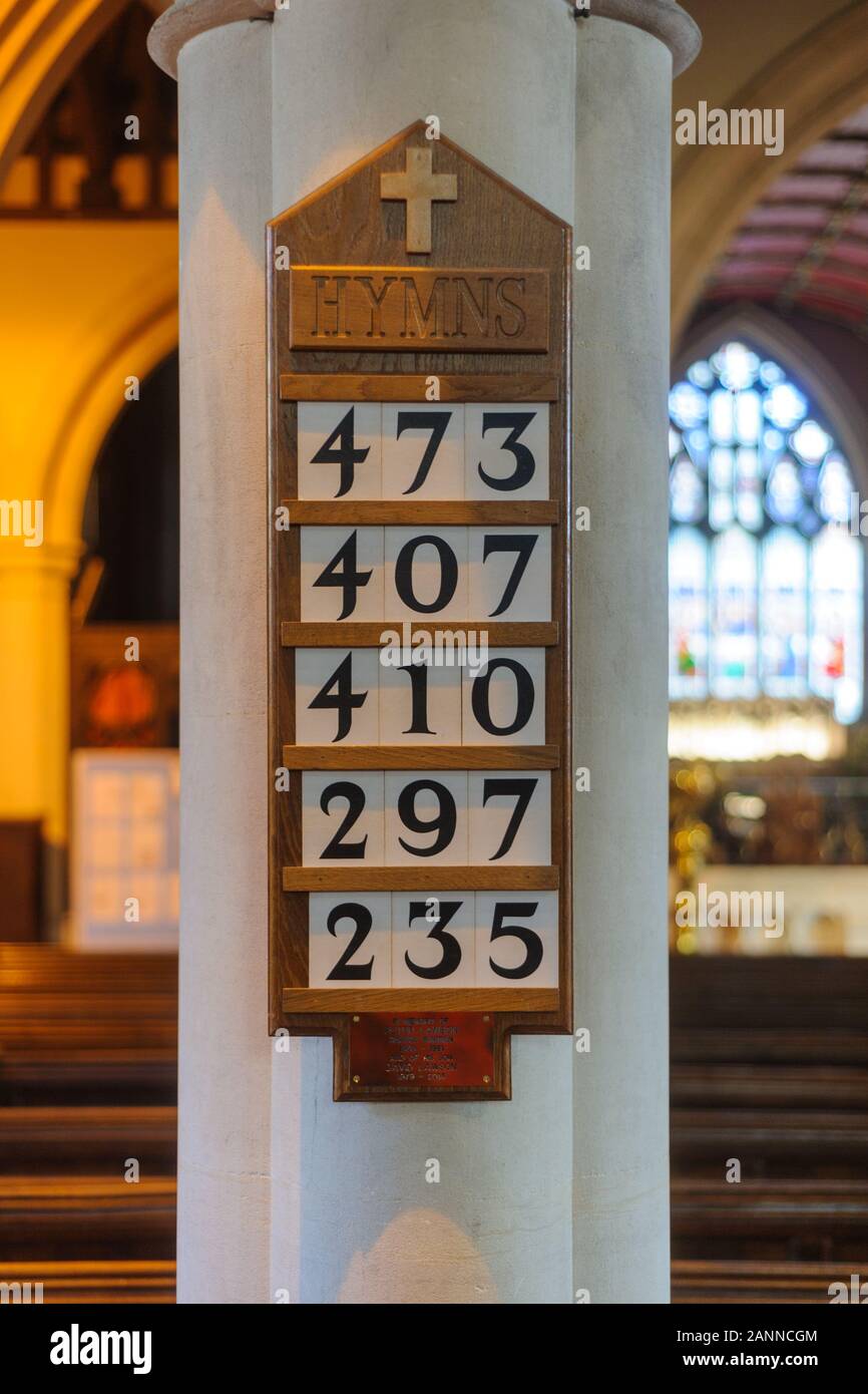 Hymn numbers on display in church, Oswestry Stock Photo - Alamy