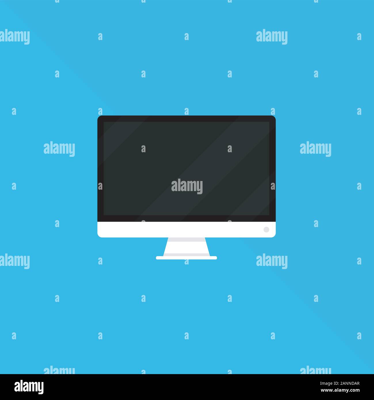 Monitor screen PC icon flat style with on a blue background, vector ...