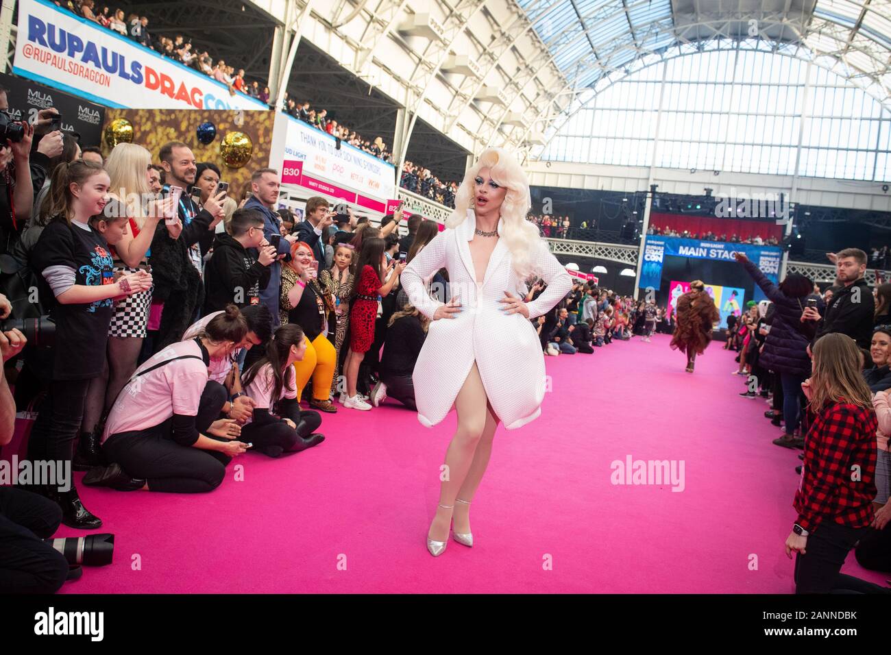 Drag queens take part in a catwalk show at RuPaul's DragCon UK convention at Olympia, Kensington ...