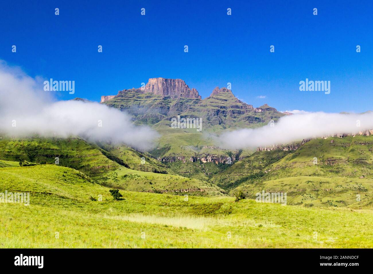 Panoramic view of Cathkin Peak, Monk's Cowl and Champagne Castle with ...