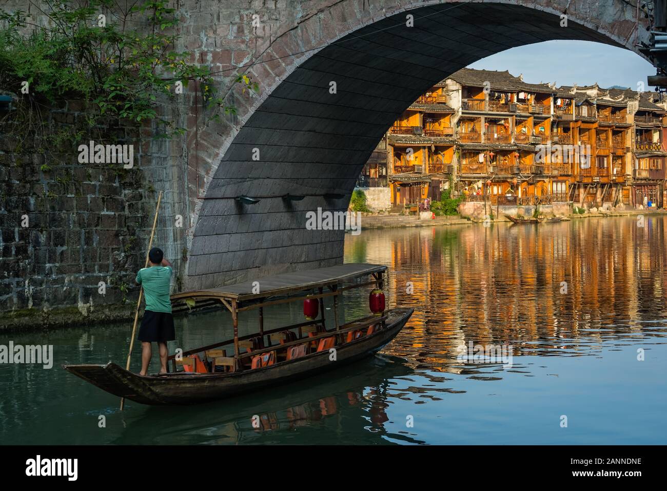 Feng Huang, China - August 2019 : Old historic wooden tourist boat ...
