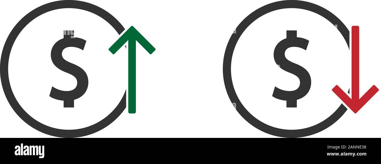 Up and Down arrows with dollar sign in flat icon set design on white ...