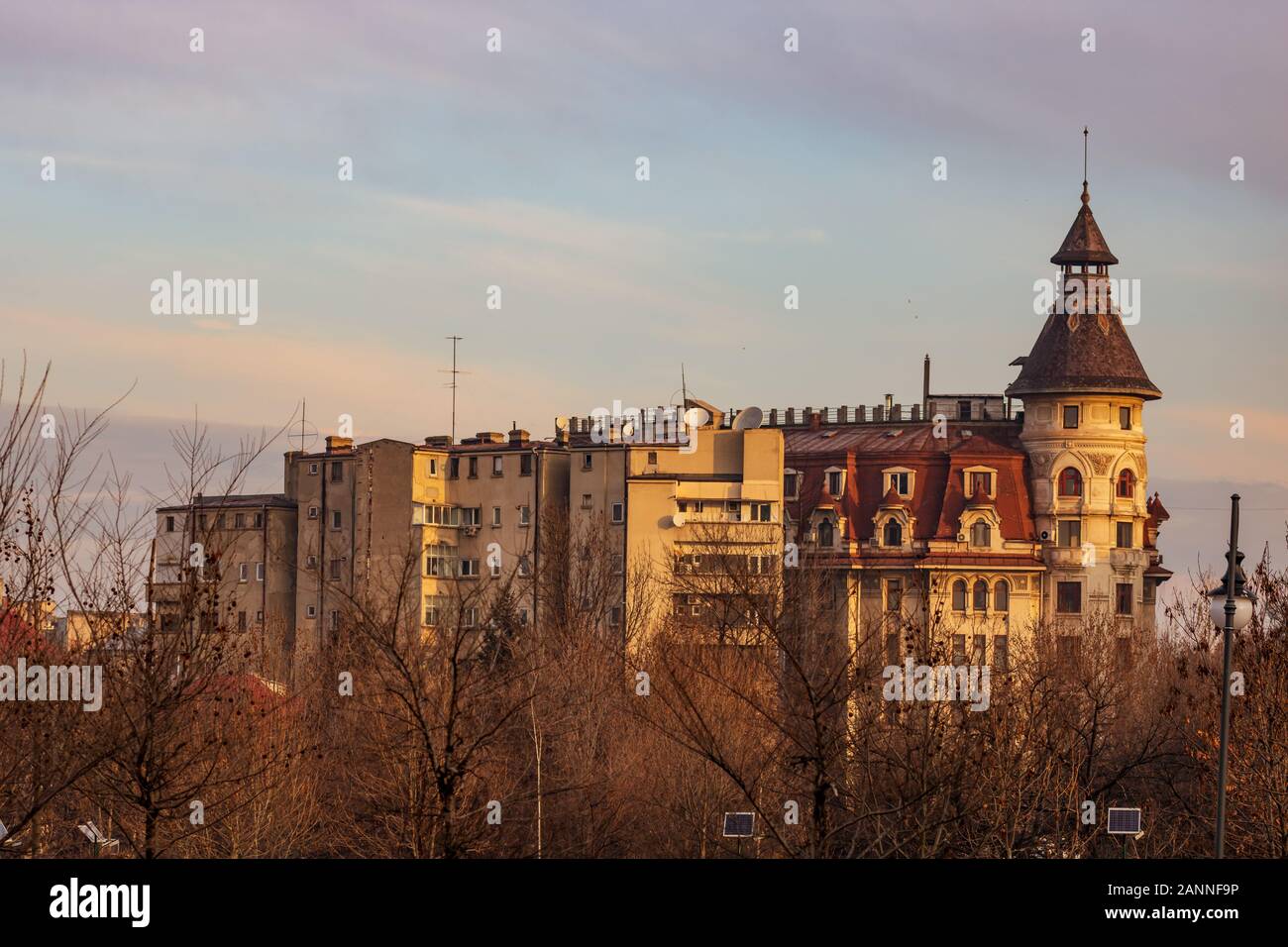 Old building from Bucharest. Castle type building with tower in ...