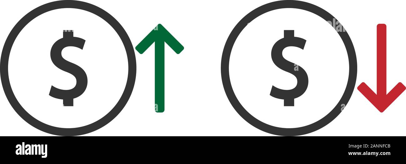 Up and Down arrows with dollar sign in flat icon set design on white ...