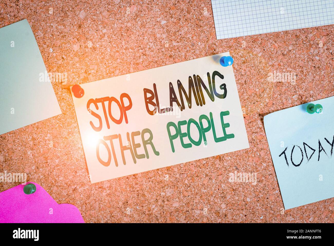 Writing note showing Stop Blaming Other People. Business concept for Do ...