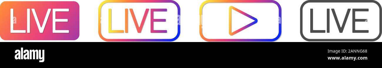 Color live broadcast buttons isolated on light background. video ...