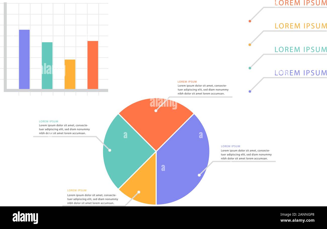 Infographic elements - bar and line charts, percents, pie charts, steps ...