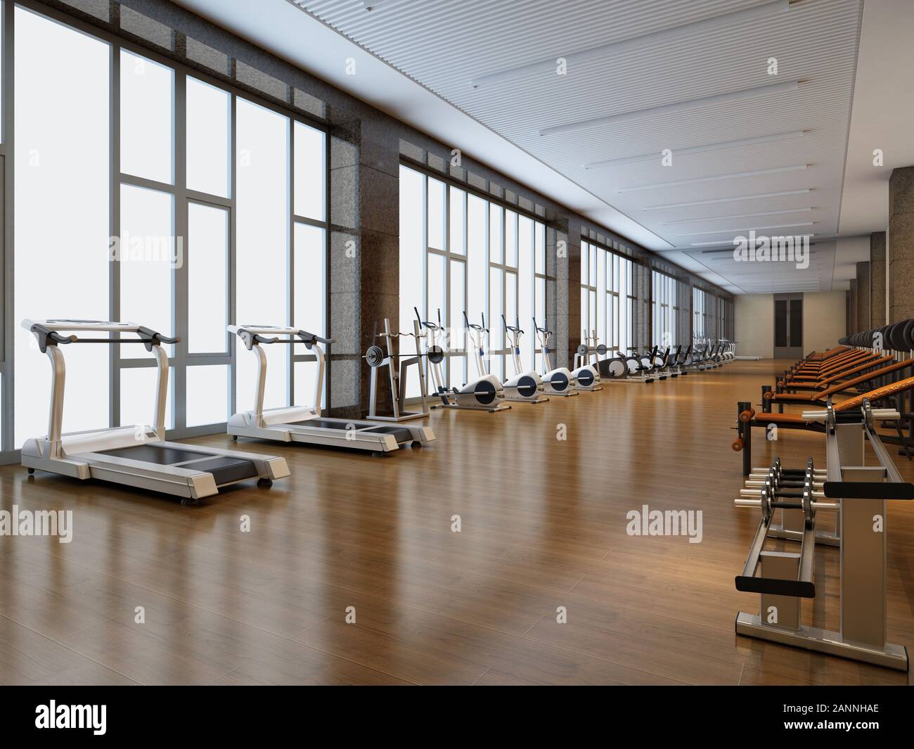 3d render gym fitness center Stock Photo - Alamy
