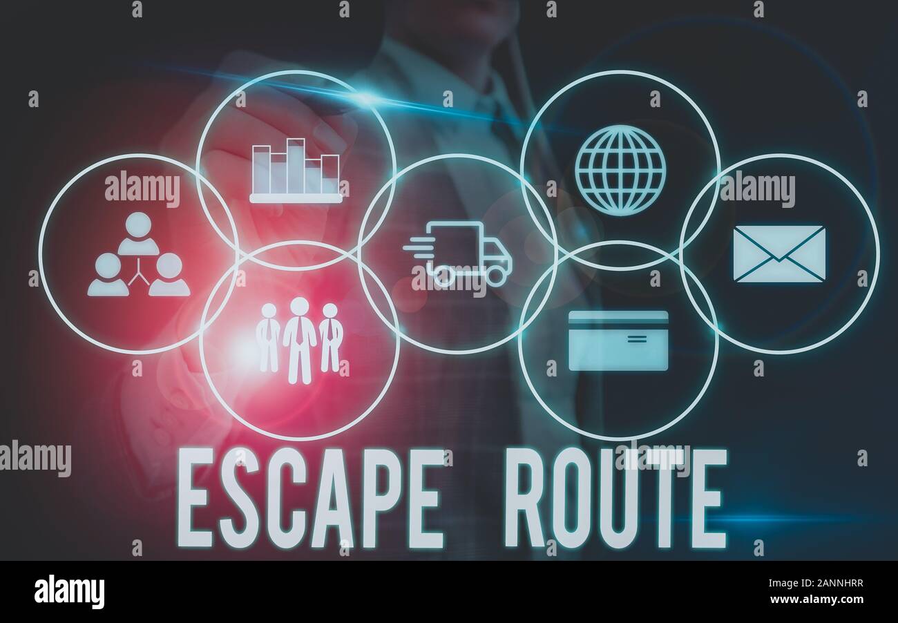 Writing note showing Escape Route. Business concept for a route by ...