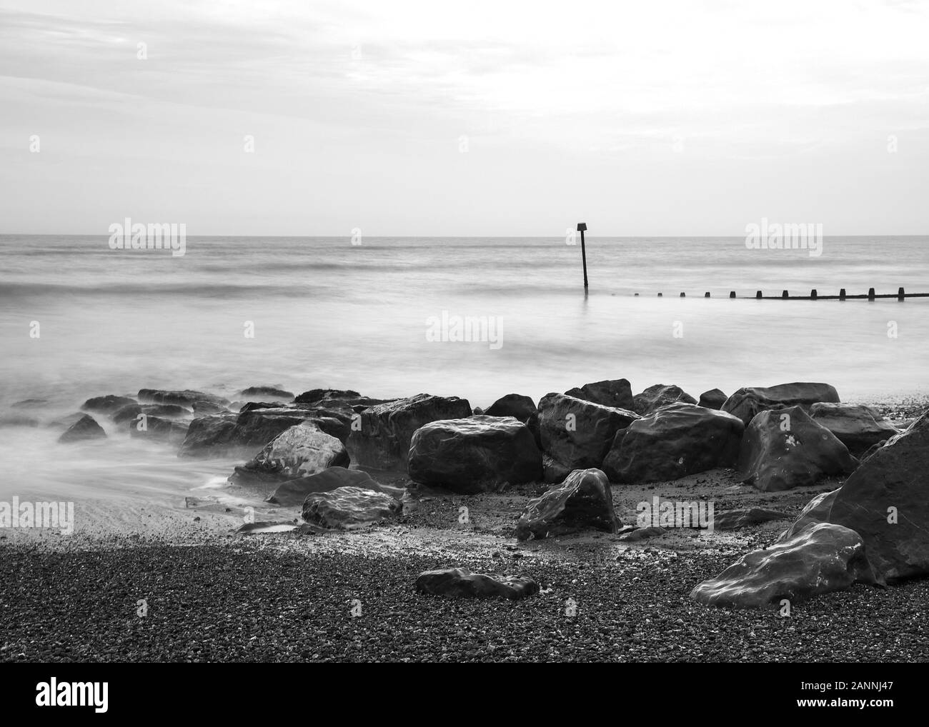 Seascape at Rustington West Sussex in Black and White using a long ...