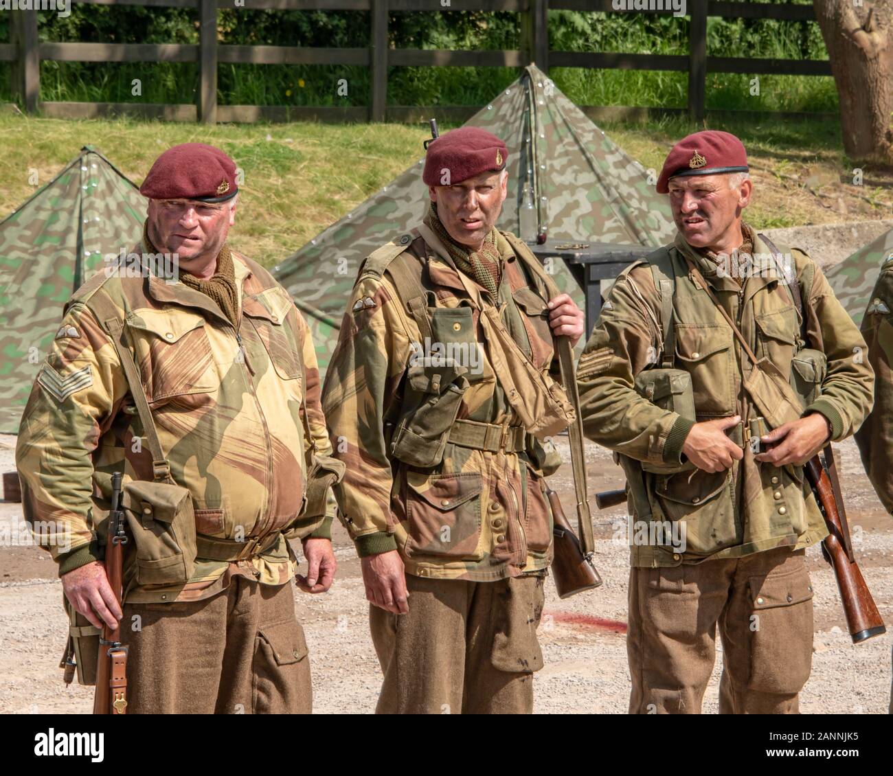 UK, Rothley - June 2018: Men dressed in wartime US army soldiers ...