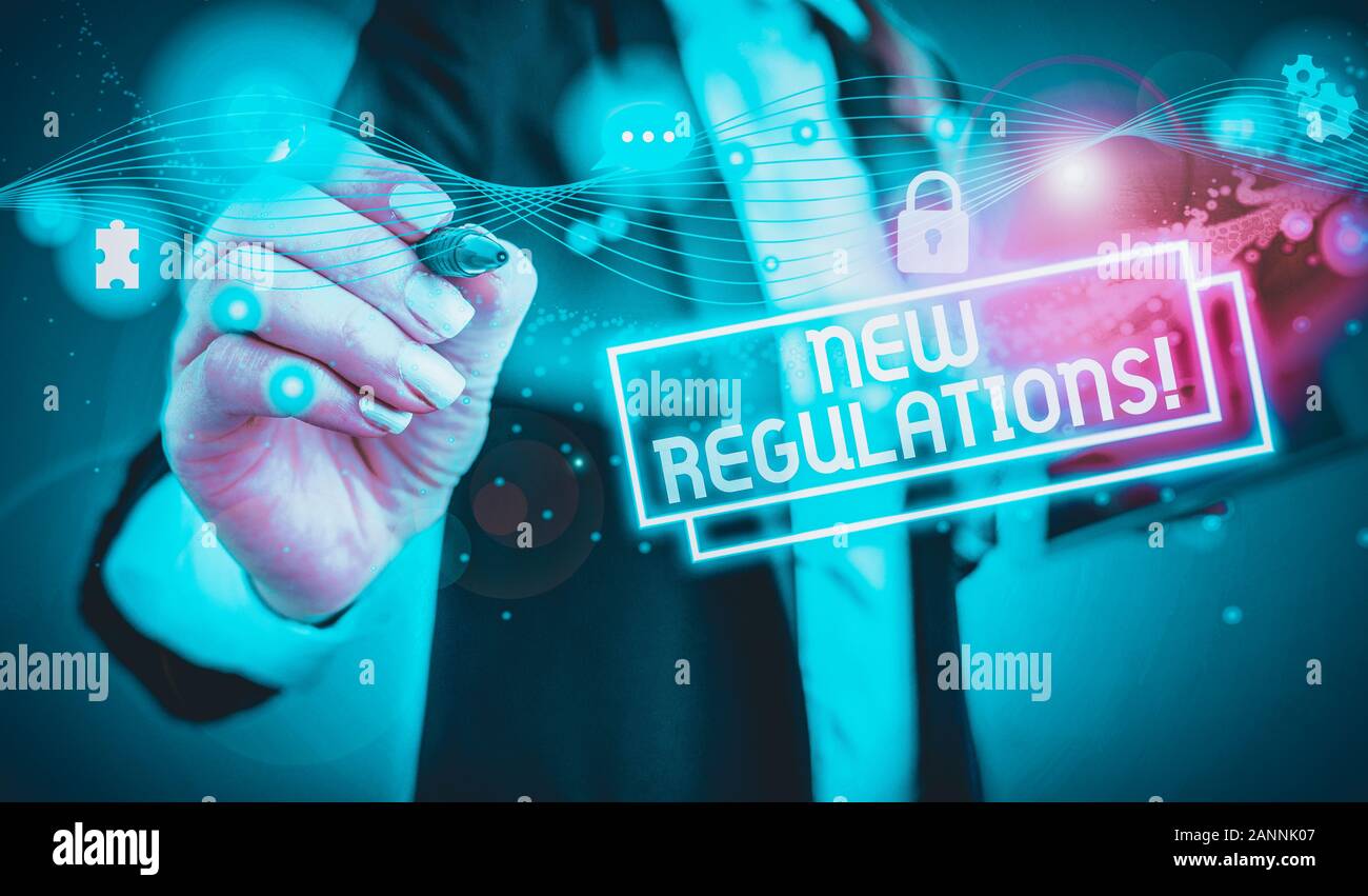 Text sign showing New Regulations. Business photo text rules made ...