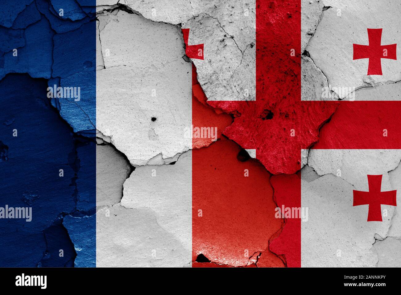 flags of France and Georgia painted on cracked wall Stock Photo - Alamy