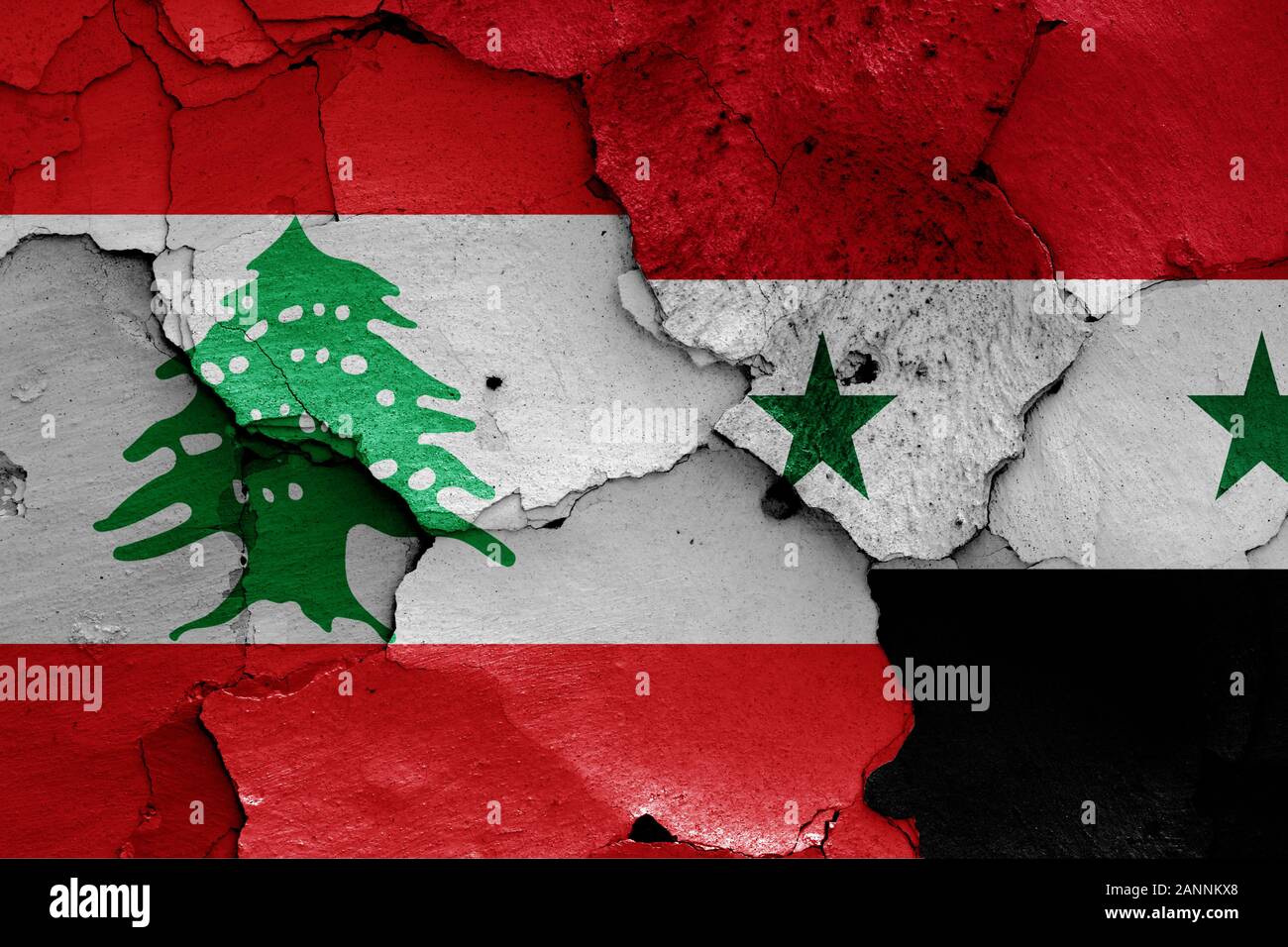 flags of Lebanon and Syria painted on cracked wall Stock Photo - Alamy