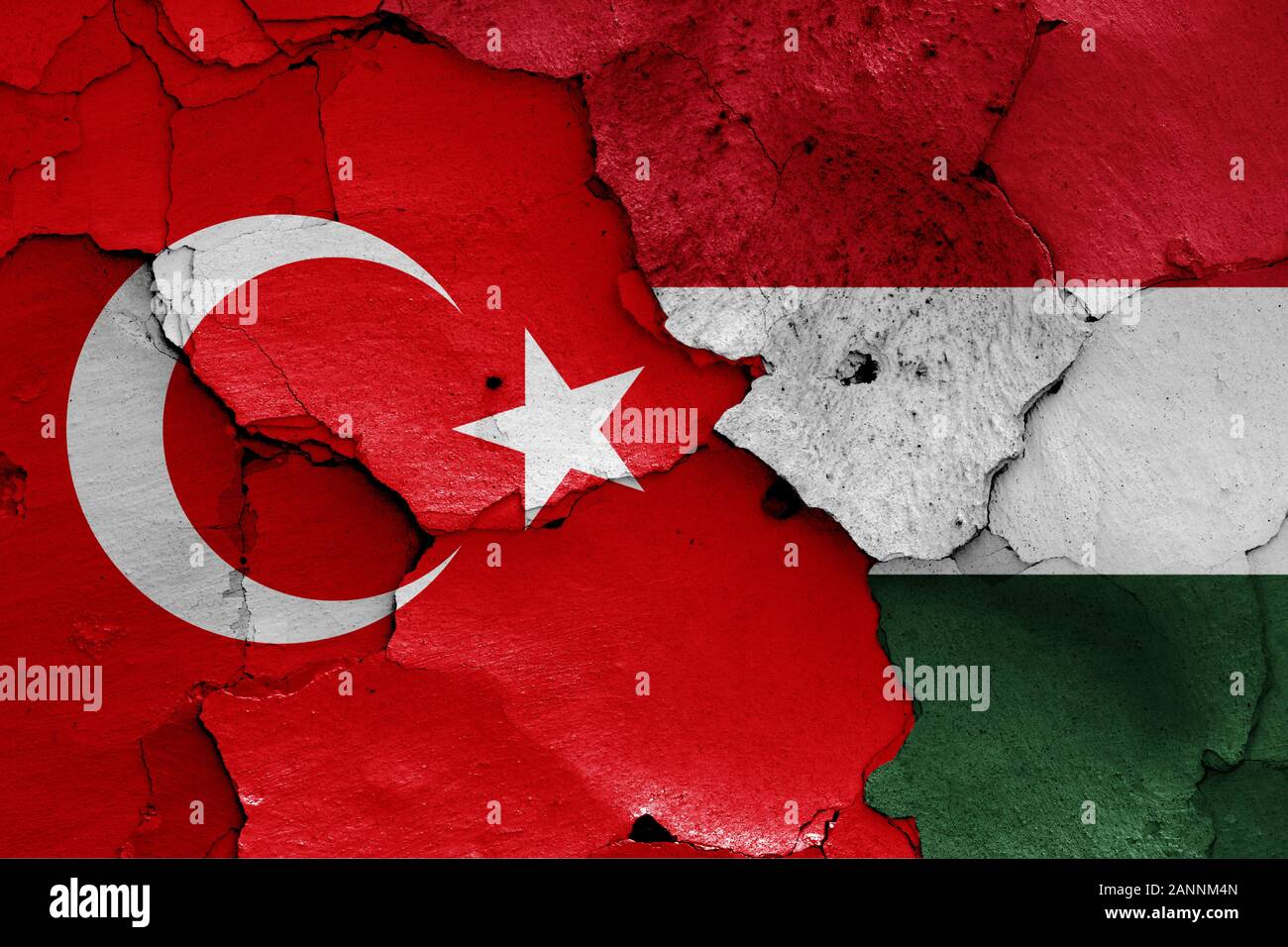 flags of Turkey and Hungary painted on cracked wall Stock Photo - Alamy