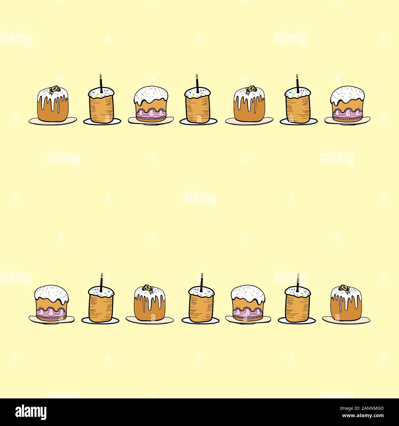 Yellow easter square background. Frame paschal with sweet easter bread ...