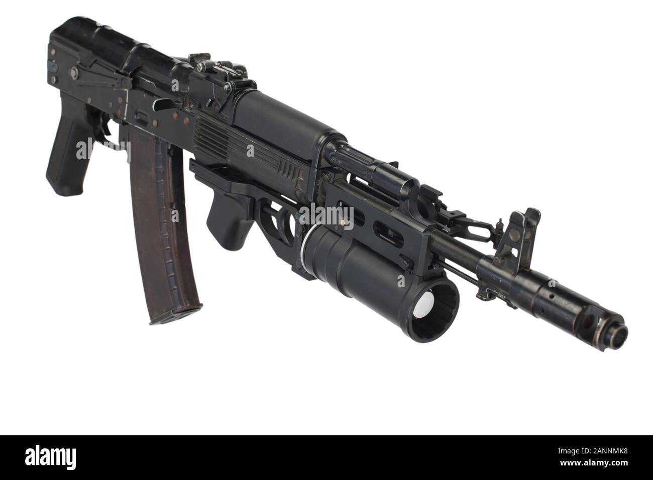 modern kalashnikov 5.45 mm AK 74M assault rifle with 40 mm underbarrel grenade launcher isolated ...