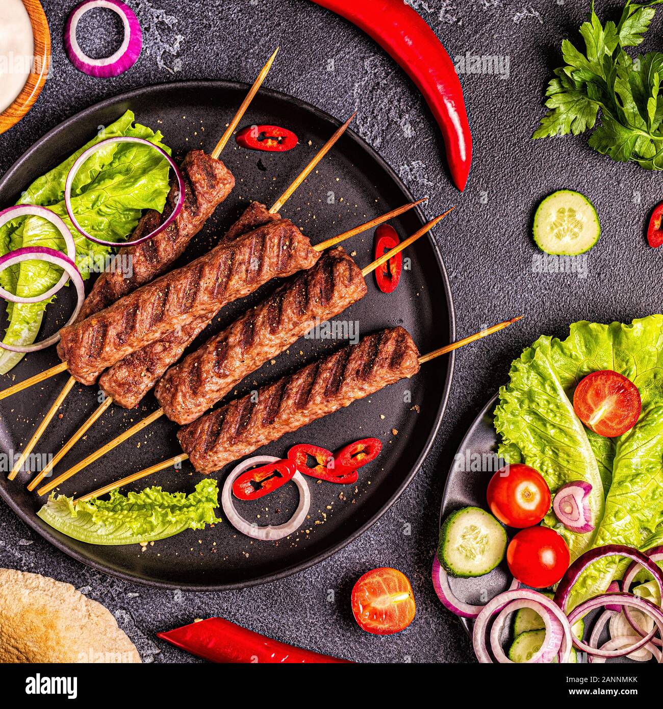 Traditional middle eastern, arabic or mediterranean meat kebab with ...