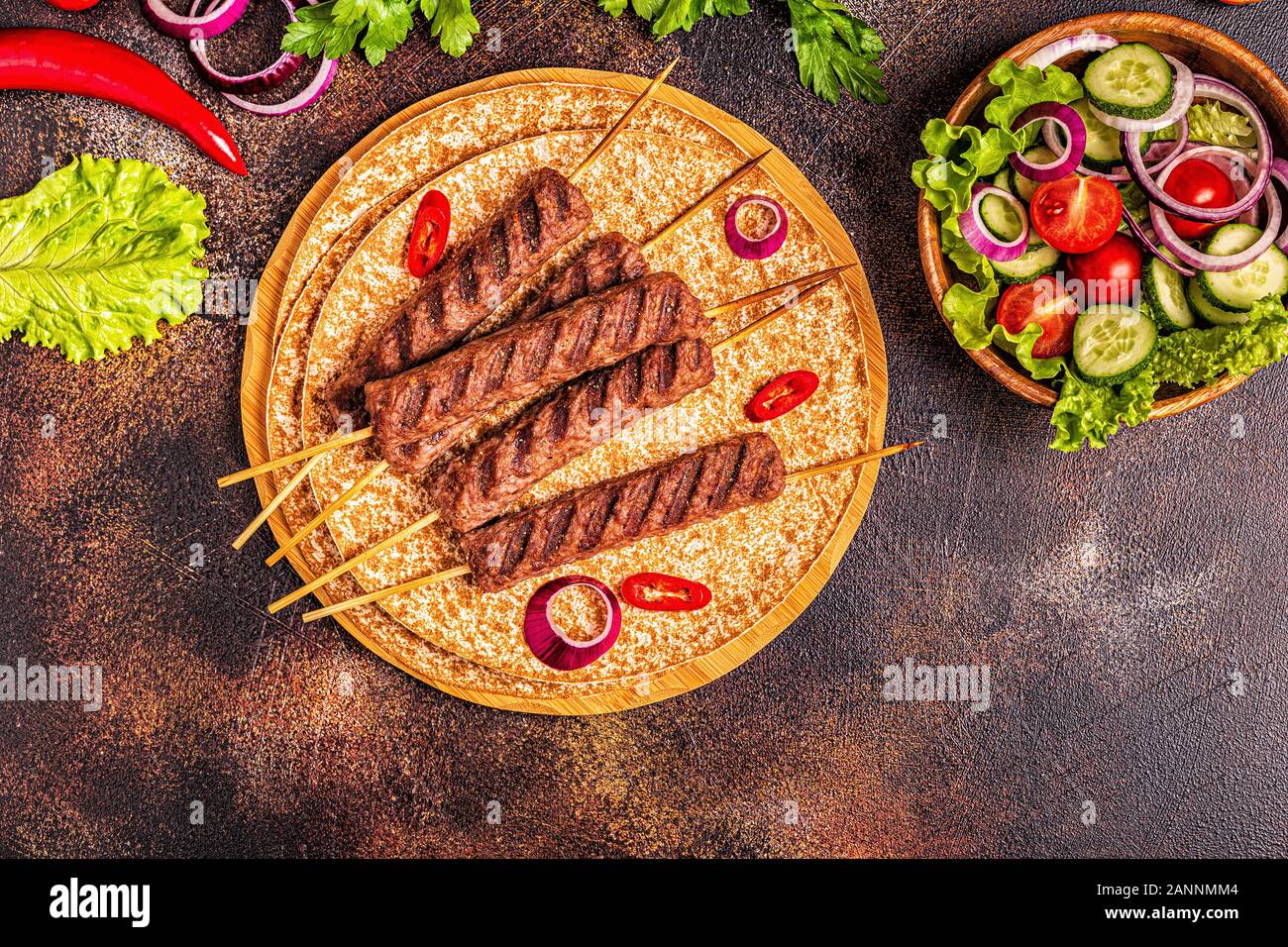 Traditional middle eastern, arabic or mediterranean meat kebab with ...