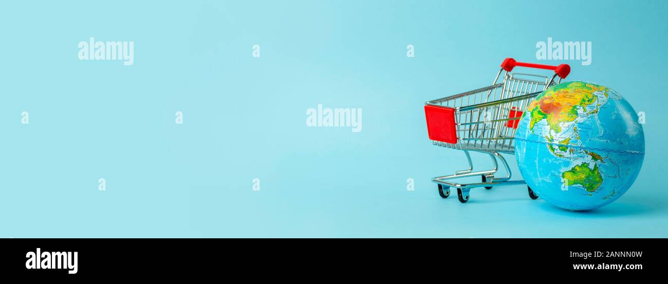World sale and Internet sales concept. Supermarket cart with earth ...