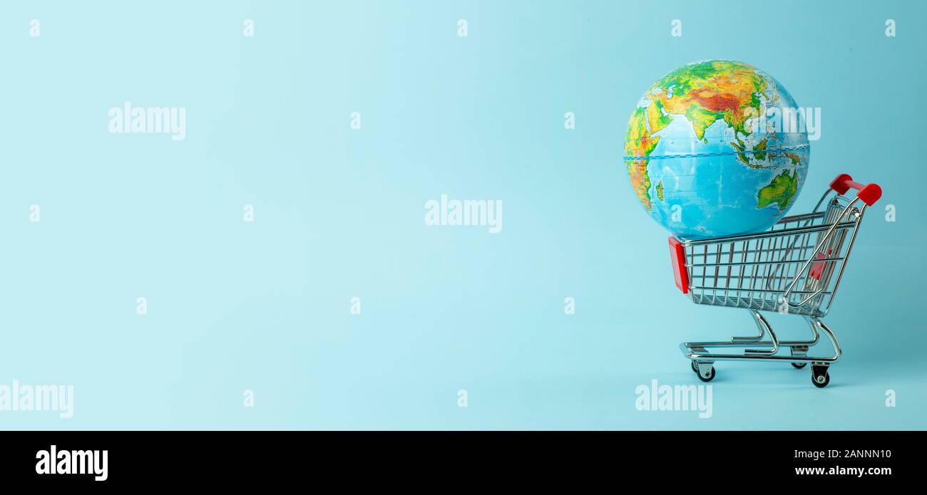 World sale and Internet sales concept. Supermarket cart with earth ...