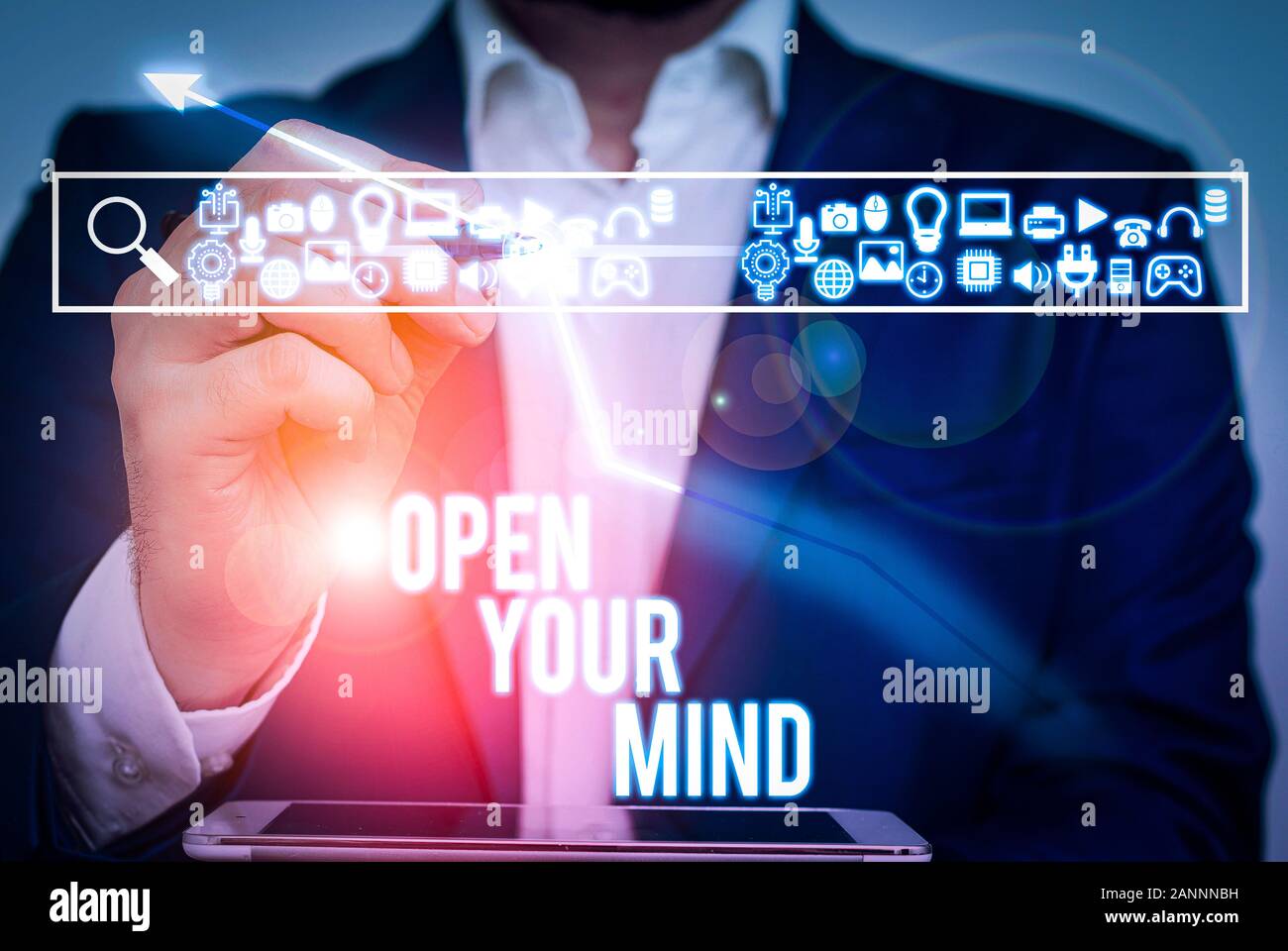 Writing note showing Open Your Mind. Business concept for Be openminded ...