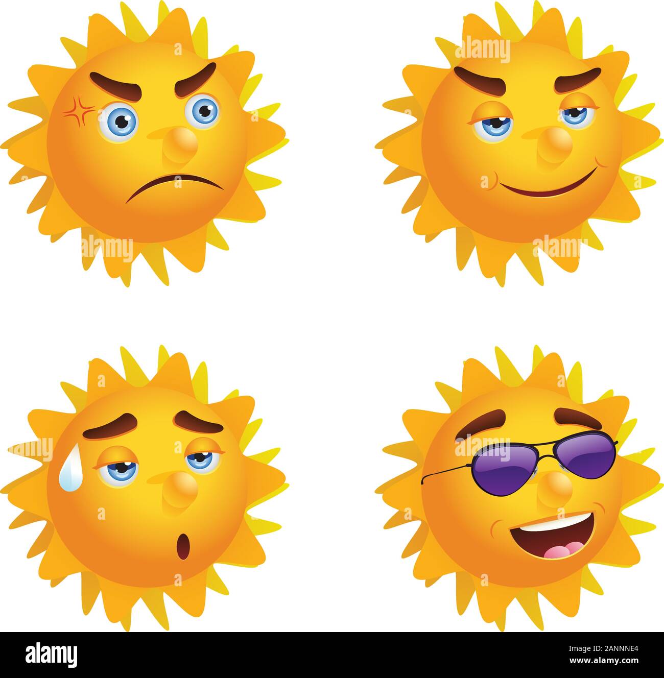 Set of sun icon with different emotions on white background Stock ...
