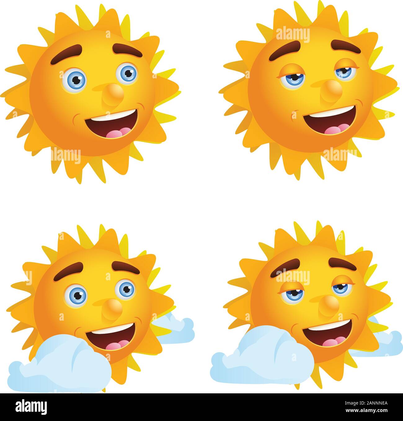 Set of sun icon with different emotions on white background Stock ...