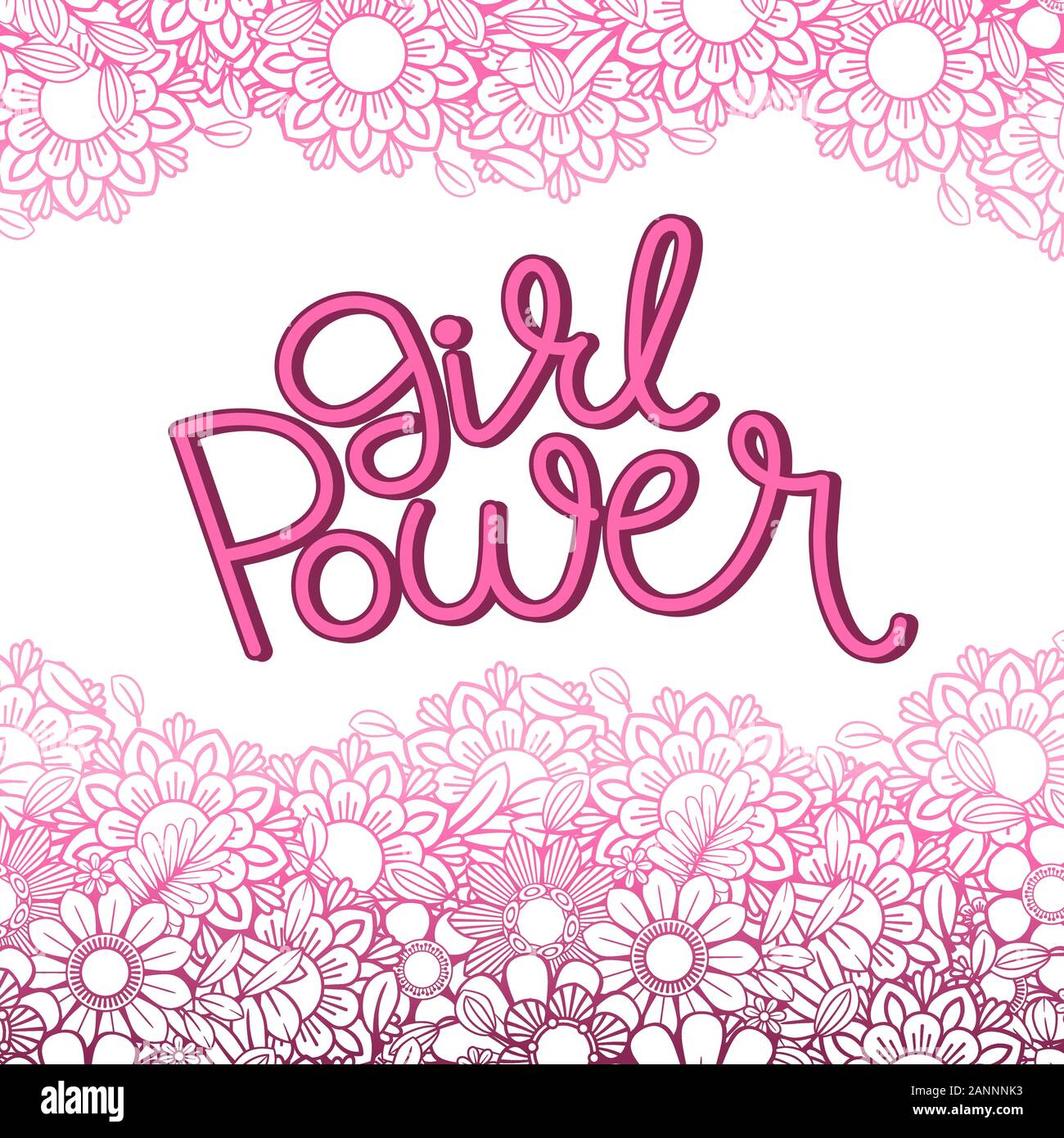 Girl Power hand drawn lettering. Feminism quote and woman motivational slogan. Isolated on white ...