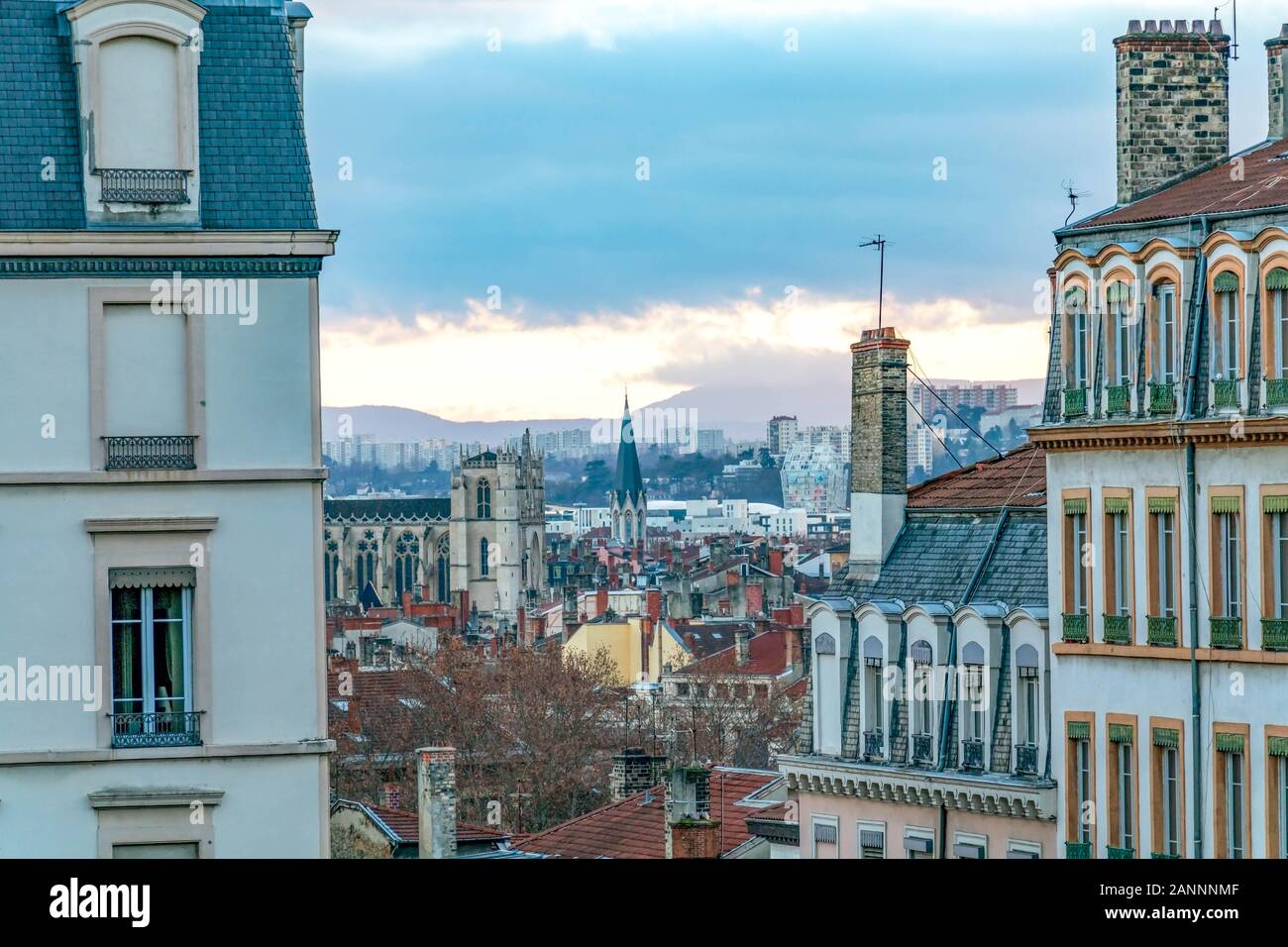 Lyon, France - January, 2020 : Cathedral Saint Jean between colorful ...