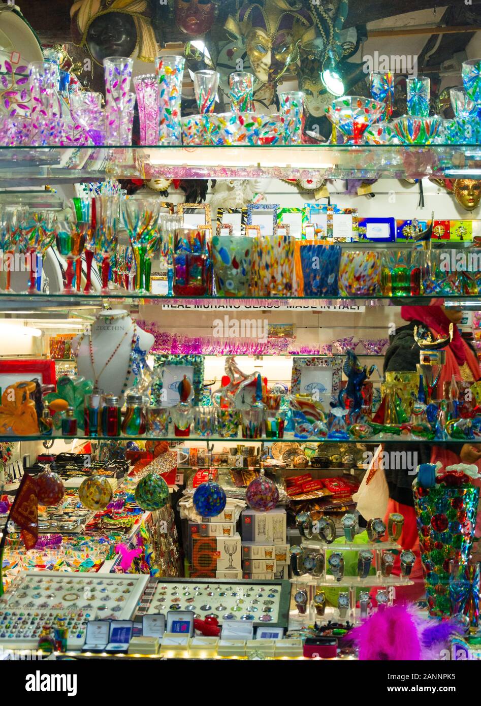 Venice, Italy - OCT 12, 2018: Showcase souvenir shop in Venice, Italy ...