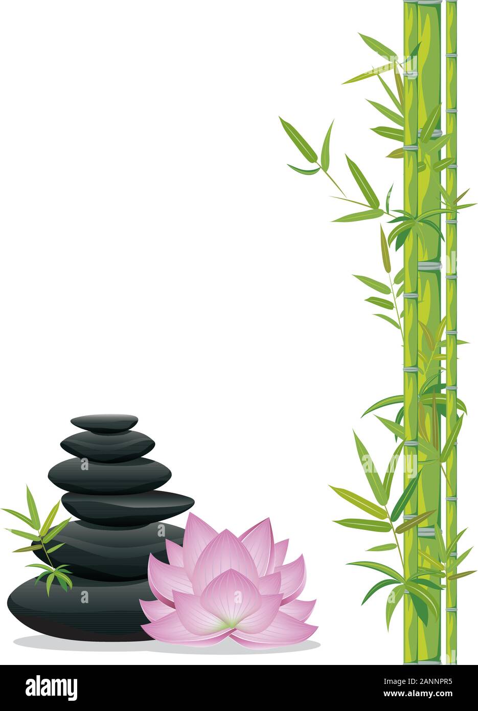 Black pebbles pile, zen stones heap and purple lotus flower background ...