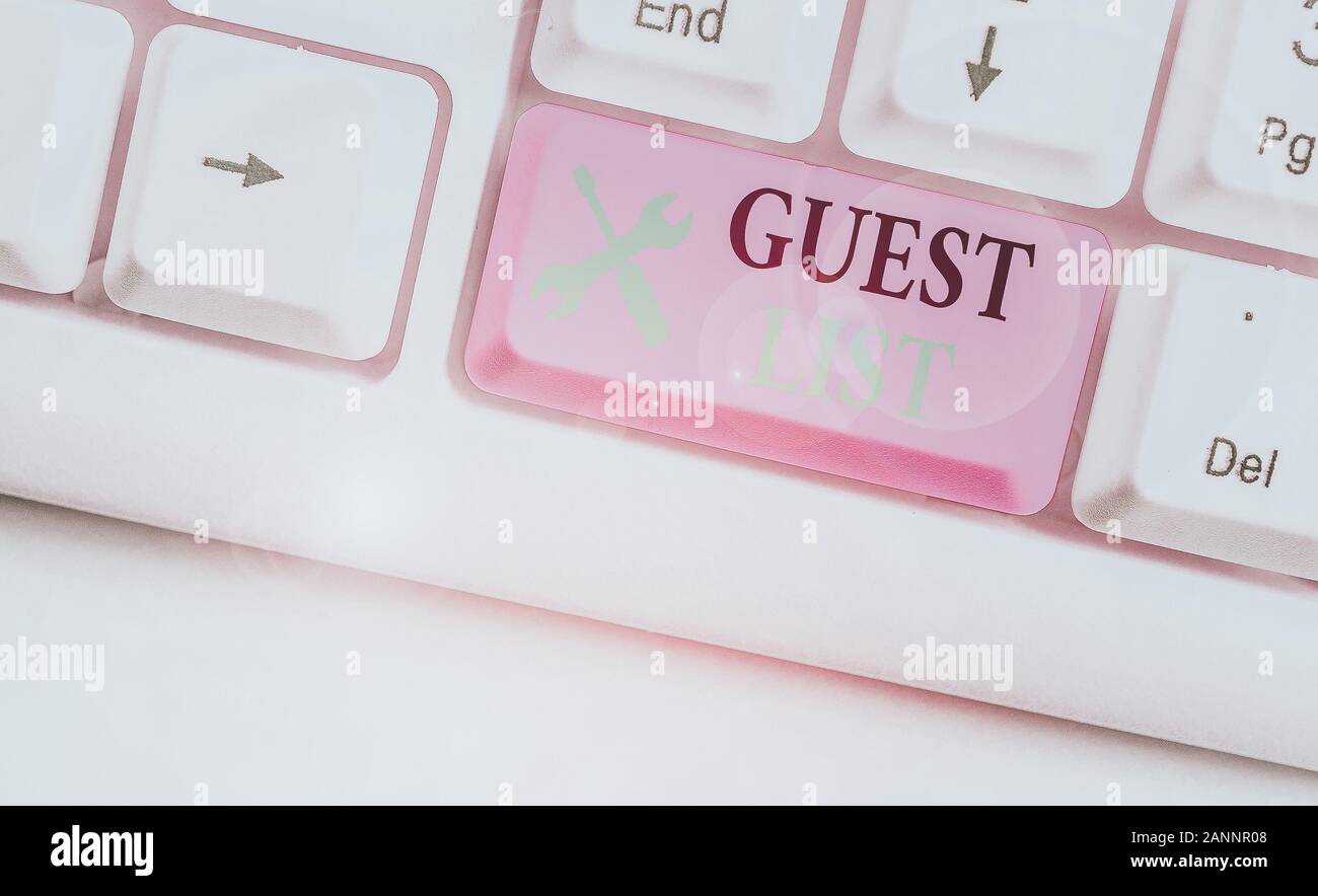 Writing note showing Guest List. Business concept for a list of showing ...