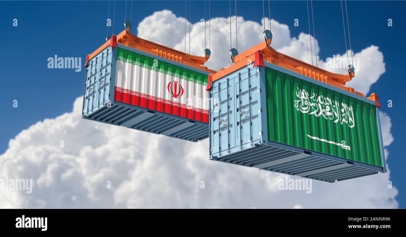Freight container with Iran and Saudi Arabia flag. 3D Rendering Stock Photo - Alamy
