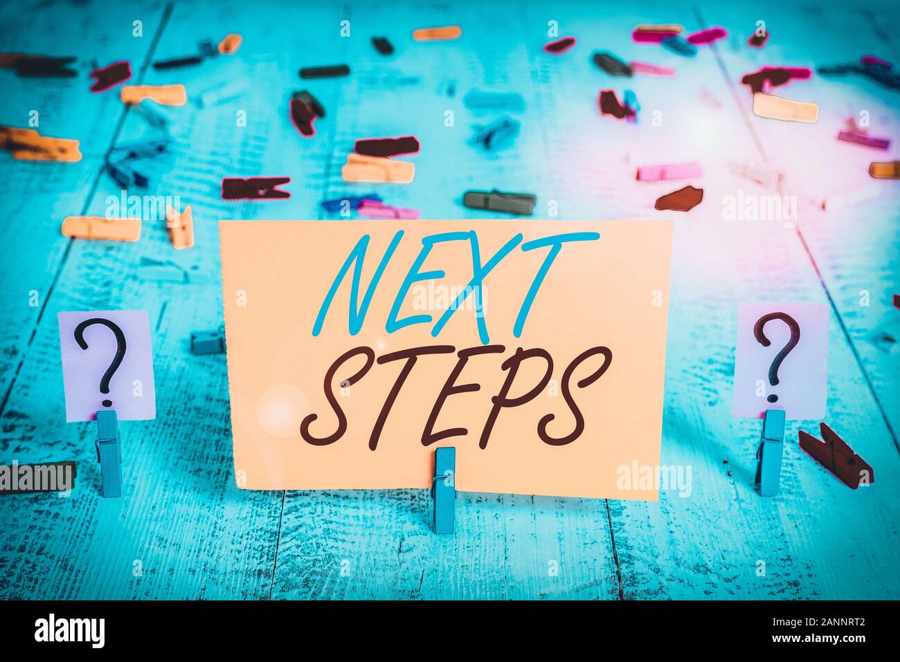 Writing note showing Next Steps. Business concept for numper of process ...