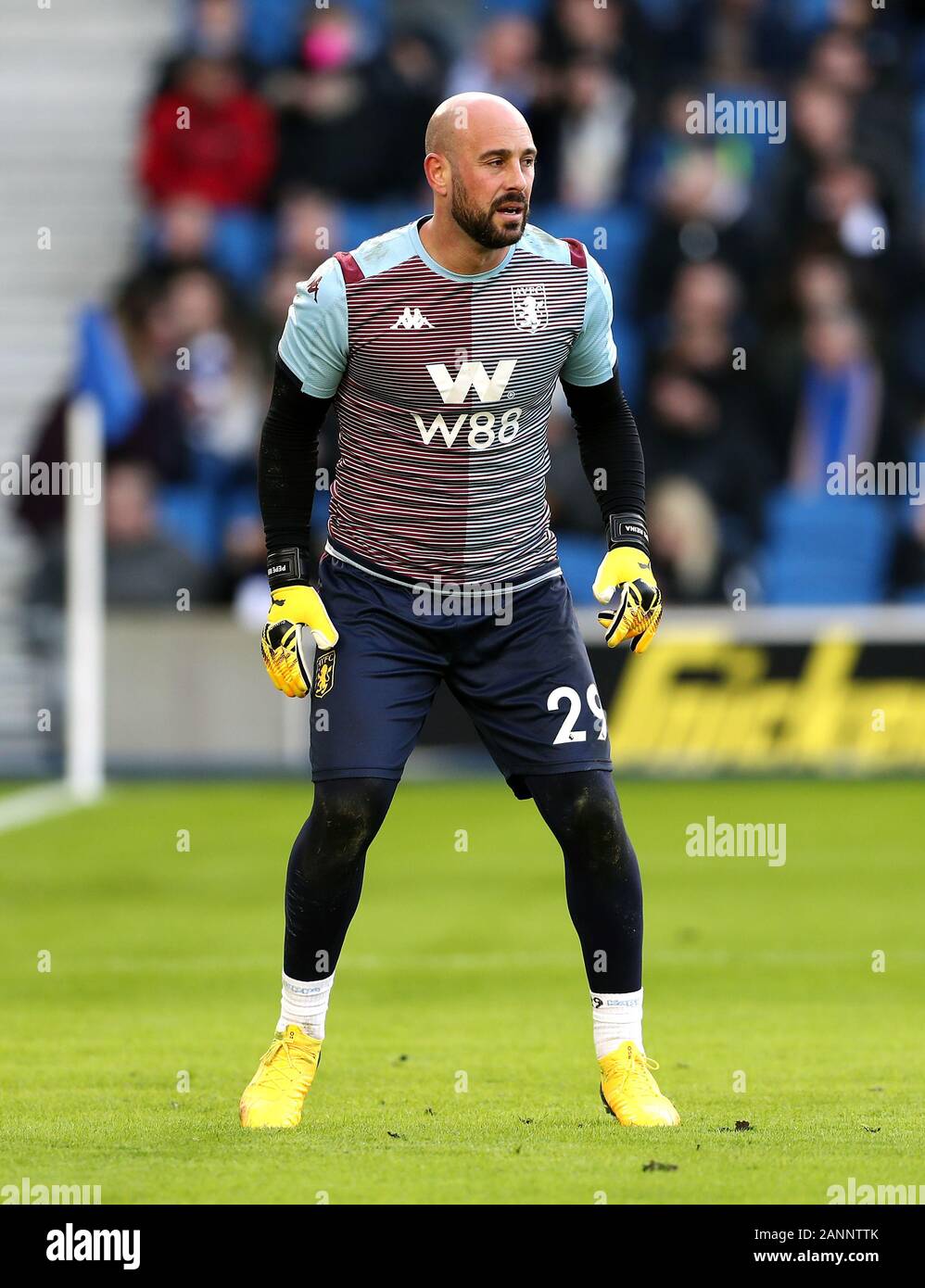 Aston Villa's goalkeeper Pepe Reina warms up before the Premier League ...