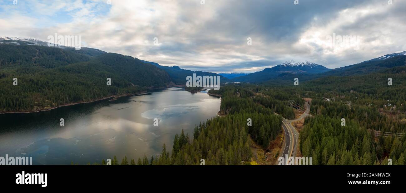 Aerial Panoramic View of Daisy Lake and Sea to Sky Highway in the ...